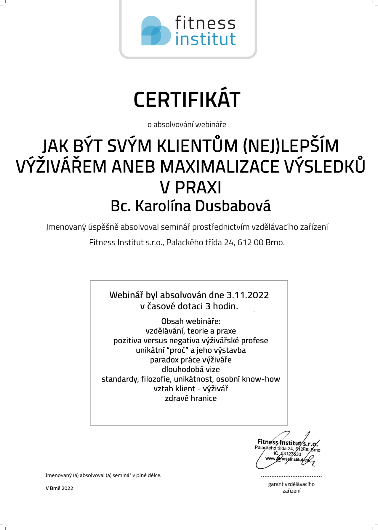Moje certifikace :: karolinadusbabova